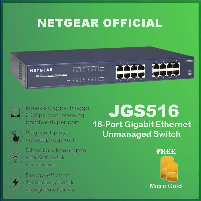 Promo Netgear JGS516 16 Port Gigabit Ethernet Unmanaged Switch JGS 516 ...