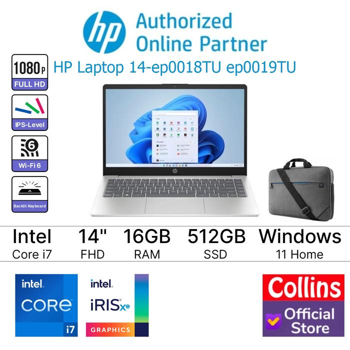 Promo HP Laptop 14-ep0018TU ep0019TU i7-1355U 512GB 14" FHD Iris XE W11 ...
