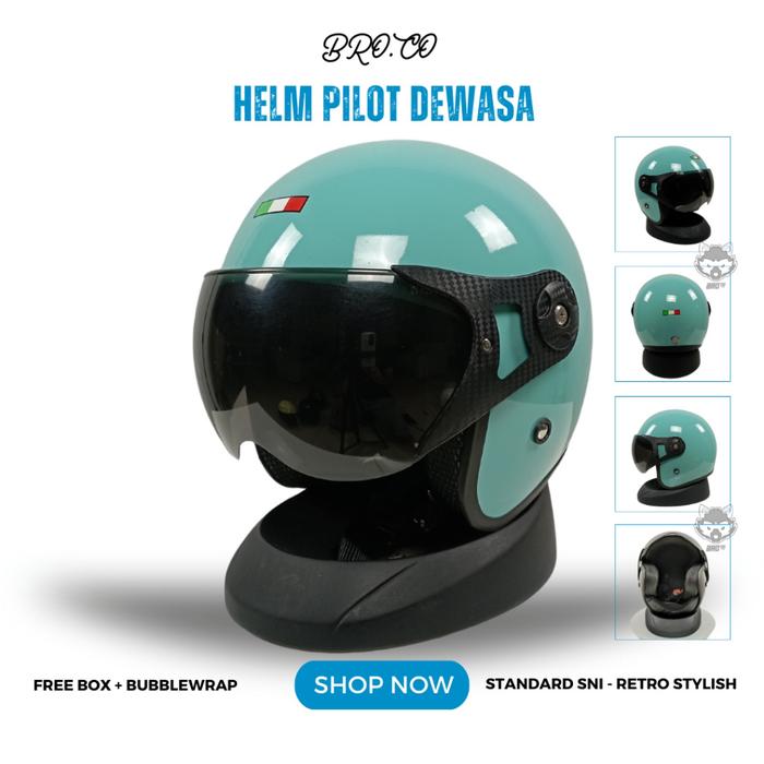 Promo Helm Retro Pilot Italy Dewasa Half Face Putih Glossy - Hijau ...
