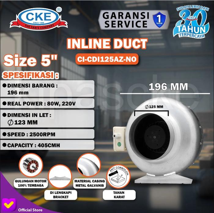 Jual DUCT INLINE CI-CDI125-NO 5INCH 220V 80W BLOWER KEONG - Kota Medan - Kipas CKE Medan | Tokopedia