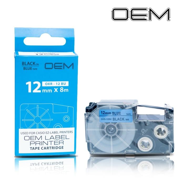 Jual OEM TAPE EZ LABEL CASIO 12MM BLACK INK BLUE (OXR-12BU) LABEL TAPE ...