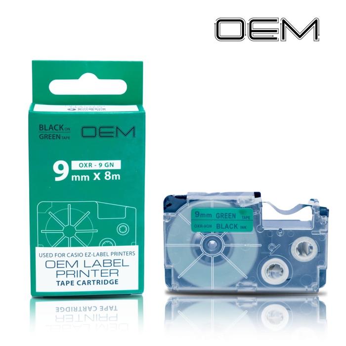 Jual OEM TAPE EZ LABEL CASIO 9MM BLACK INK GREEN (OXR-9GN) LABEL TAPE ...