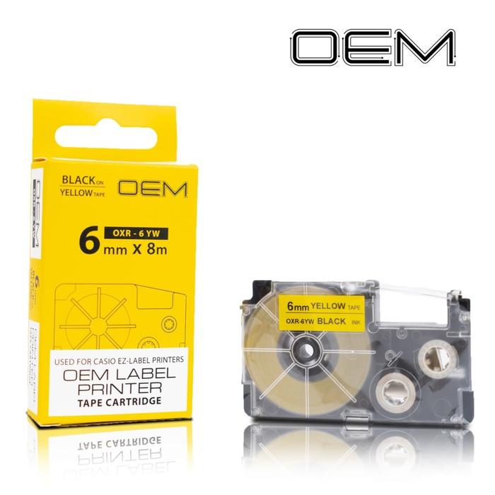 Promo OEM TAPE EZ LABEL CASIO 6MM BLACK INK YELLOW (OXR-6YW) LABEL TAPE ...