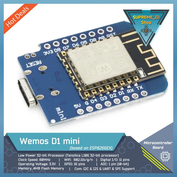 Jual Wemos D1 mini ESP-12F ESP8266 Wifi Wireless IoT Microcontroller with Micro USB / USB Type-C ...