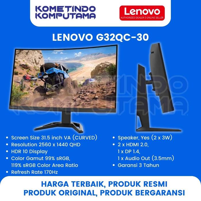 Jual G32qc-30 31.5" LENOVO LED Monitor Gaming CURVED QHD 170Hz 119%sRGB ...