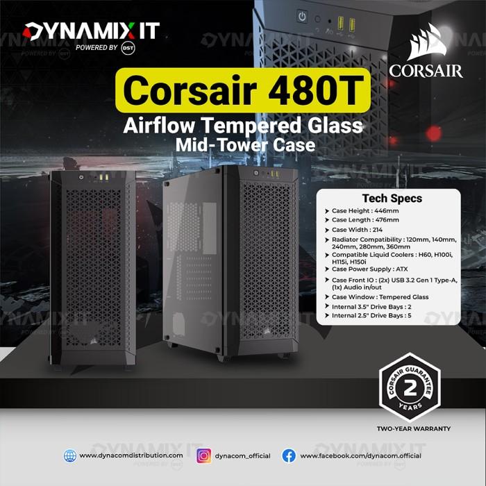 Jual [+Palet Kayu] Corsair 480T AIRFLOW Tempered Glass ATX Case - Black - Kota Surabaya ...