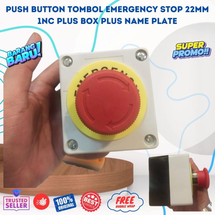 Jual Push Button Tombol Emergency Stop 22mm 1NC Plus Box Plus Name ...
