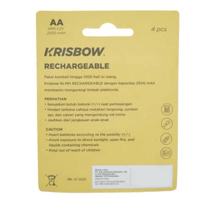 Jual Krisbow Set Baterai Rechargeable Aa 2500 Mah 4 Pcs Battery Isi ...