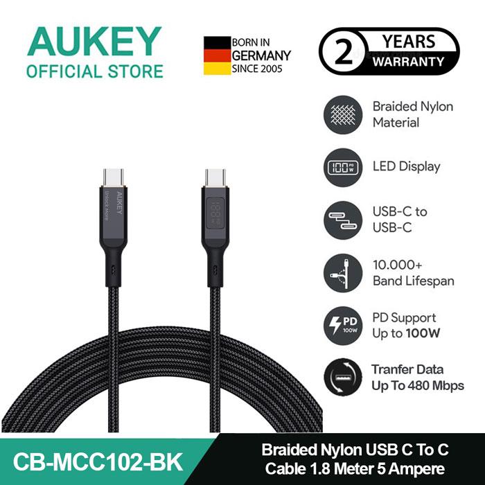 Promo AUKEY Kabel Charger Type C To C CB-MCC102 Black LED Display 1.8M 5A - Jakarta Timur ...