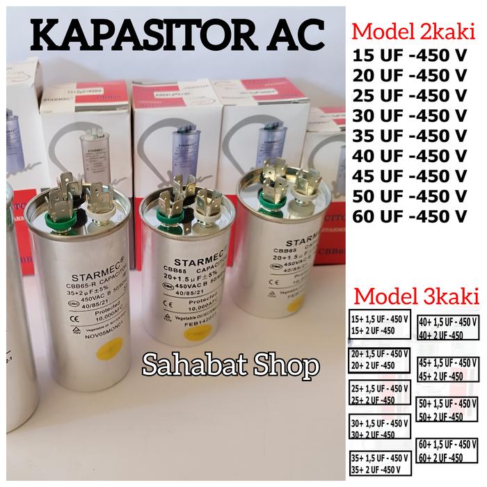 Jual KAPASITOR AC / CAPASITOR AC MODEL 3KAKI 450V LENGKAP - 20+2uf - Kab. Tangerang - Sahabat ...