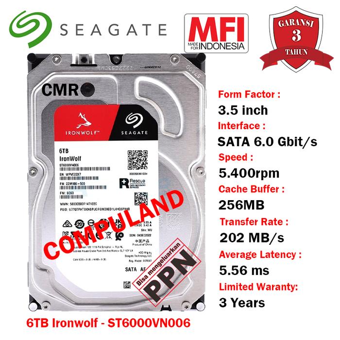 Jual SEAGATE IronWolf 6TB – HardDisk / HDD NAS – ST6000VN006, 5400rpm ...