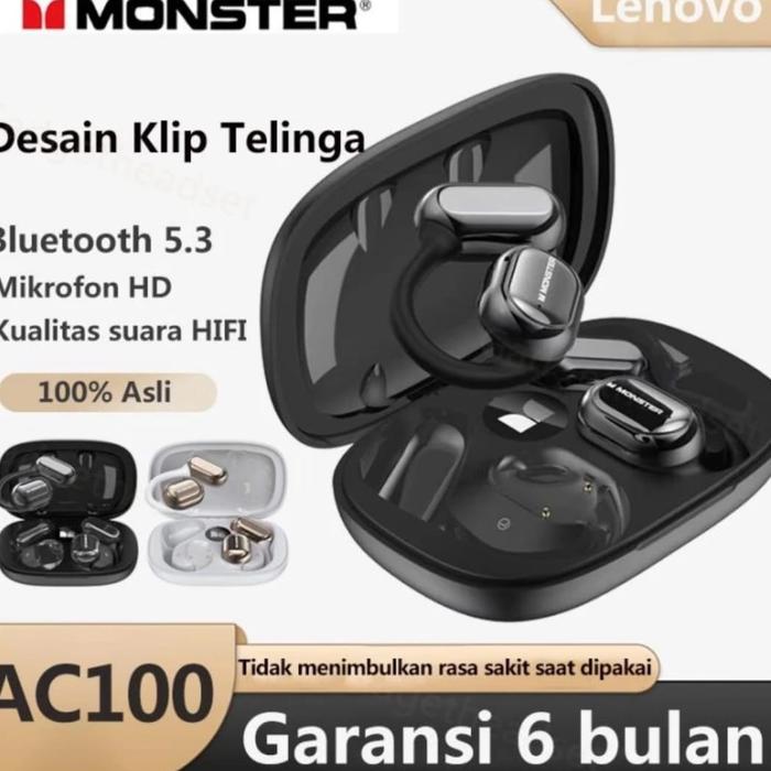 Promo Tws Monster AC100 Earphone Headset Bluetooth 5.3 Ear Clip ...