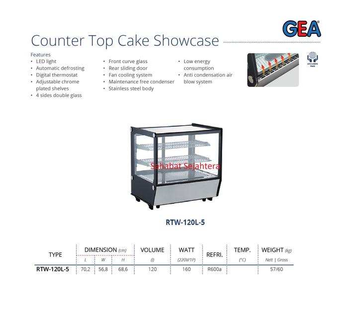 Jual Counter Top Cake Showcase GEA RTW-120L-5 Kabinet Display Cake ...