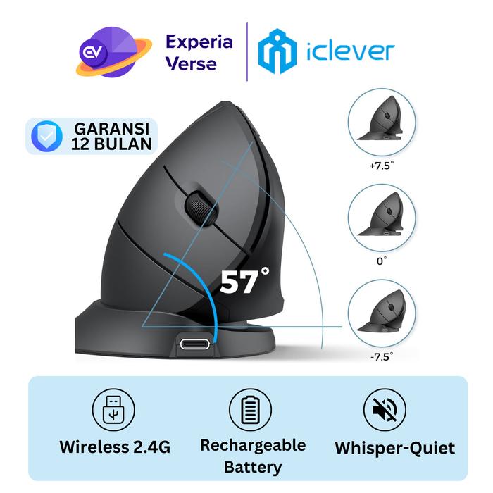 Promo iClever TM254G Ergonomic Mouse 2.4G Wireless USB-C Rechargeable 4 DPI - Jakarta Barat ...