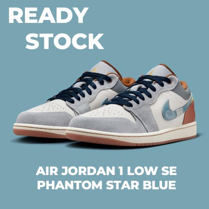Jual Sneakers Nike Air Jordan 1 Low SE Phantom Star Blue Denim Swoosh ...
