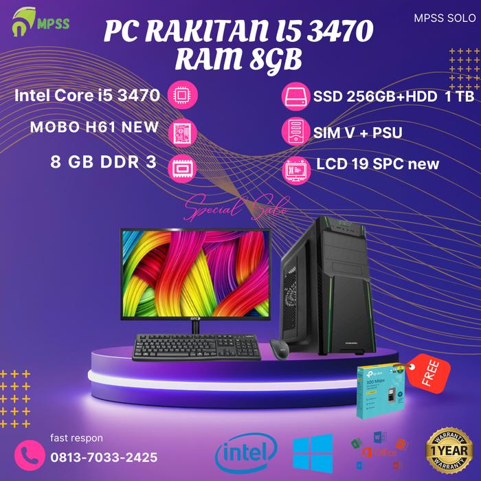 Jual PC RAKITAN I5 3470 RAM 8GB SSD 256GB HDD 1 TB CASING SIM V LED 19 ...