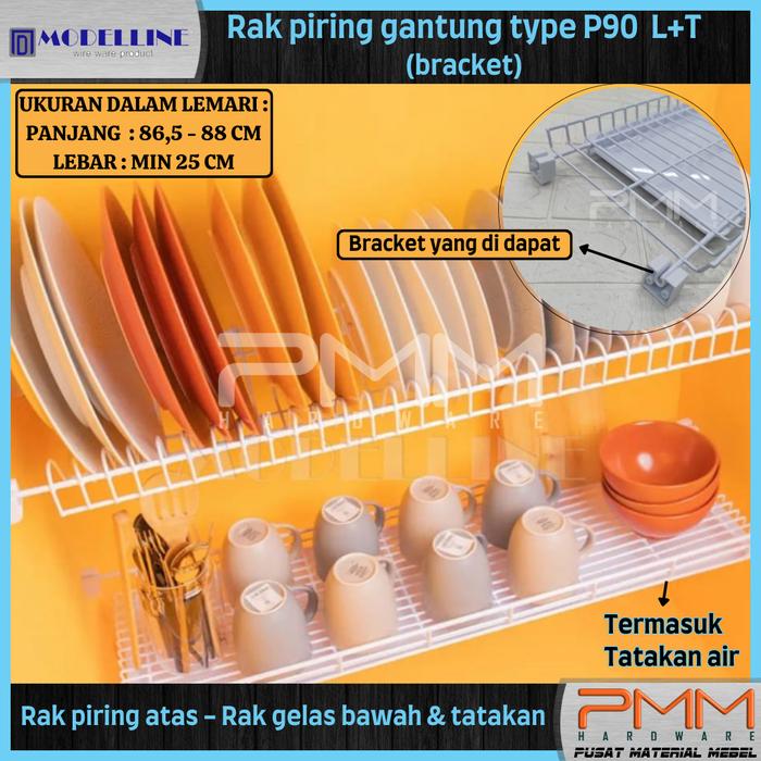 Jual RAK PIRING GANTUNG + RAK GELAS + TATAKAN 90 cm MERK MODELINE P90L ...