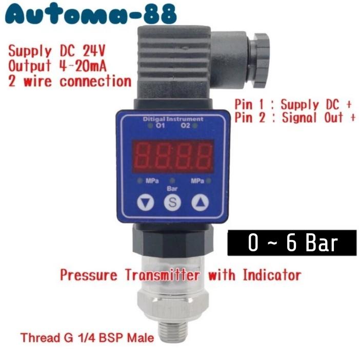 Jual Pressure transmitter 0-6Bar 6 Bar DC 24V 4-20mA 0.6 MPa LED indicator - Kab. Bekasi ...