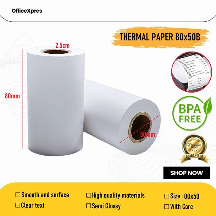 Jual Thermal Paper 80x50B / Kertas Struk Roll / Kertas Thermal Roll 80 ...