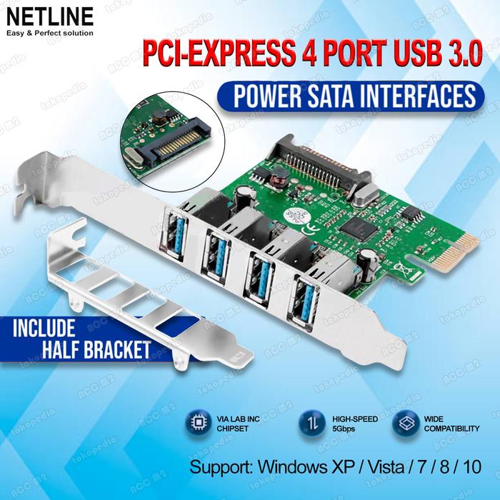 Jual Pcie Pci-express X4 To 4 Port Usb 3.0 With Power Sata Interface Di ...