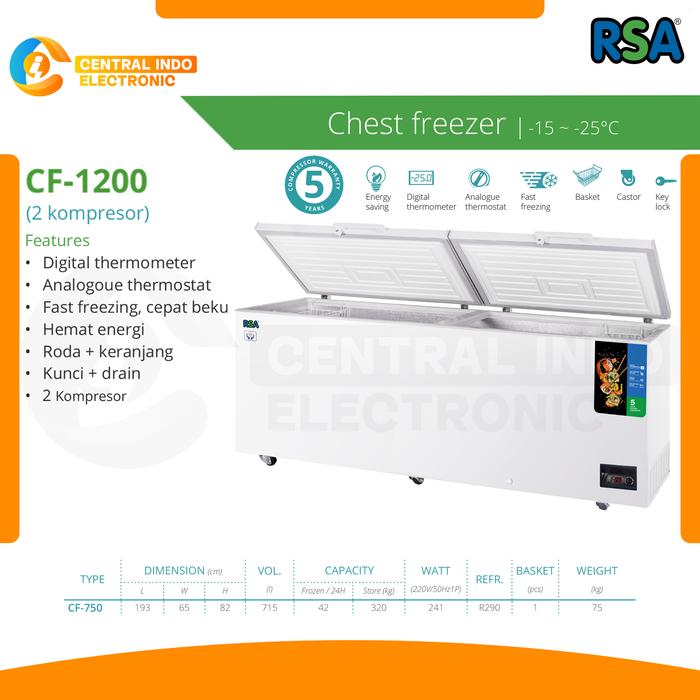 Jual RSA CF 1200 Chest Freezer / CF 1200 Freezer Box 1050 Liter - Kota ...