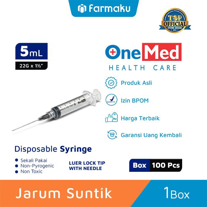 Jual Onemed Syringe 5 cc with Needle Box Isi 100 Pcs - Jarum Suntik ...