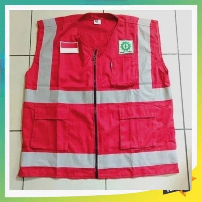 Jual Rompi Safety Bahan Driil Merah + Logo K3 dan Bendera - Jakarta ...