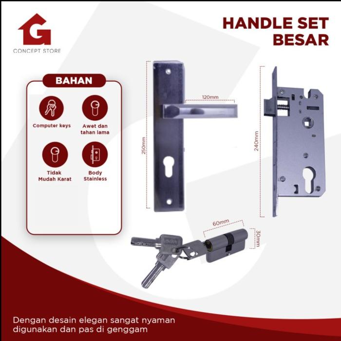 Jual Gagang Pintu Set Besar Handle Pintu Kunci Pintu 25cm - LE.8170.3 ...