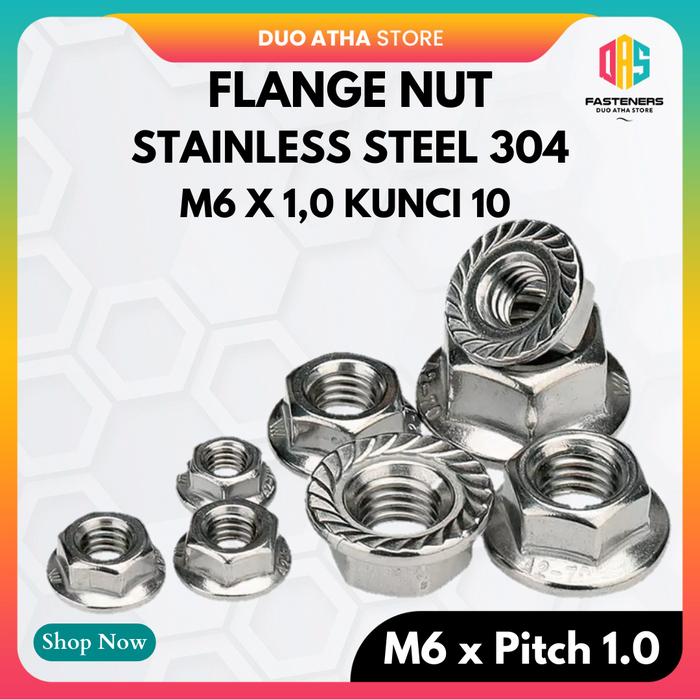 Jual M6x1.0 Flange Nut M6 SS304 / Mur topi M6 x 1.0 Stainless Steel 304 ...