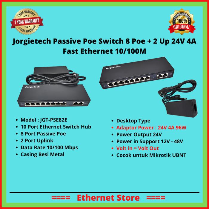 Jual Jorgietech Passive Poe Switch 8 Poe + 2 Uplink 100M 24V Mikrotik Ubnt - Jakarta Timur ...