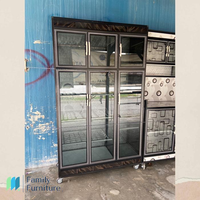 Jual Lemari Rak Piring Aluminium Tempahan 3 Pintu Kaca Hitam Minimalis ...
