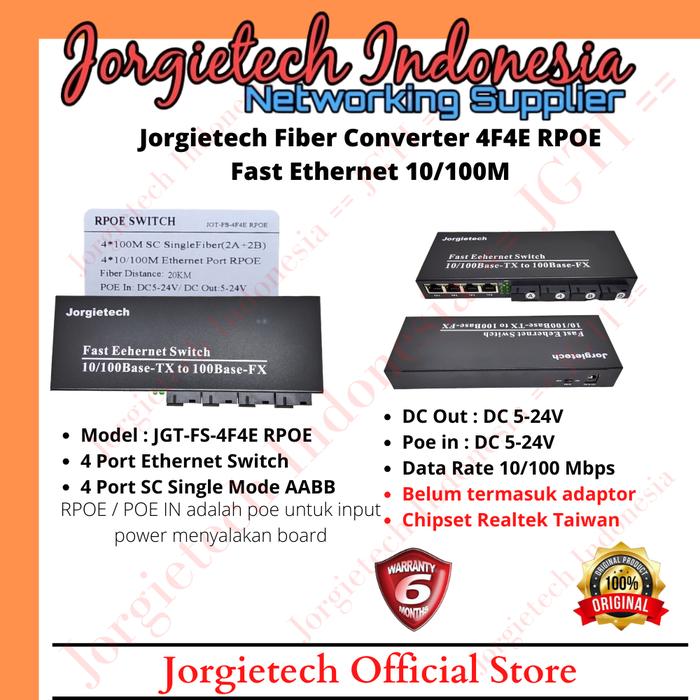 Jual Jorgietech Fiber Converter JGT-FS-4F4L Realtek Chipset 100 Mbps Set - Jakarta Utara ...