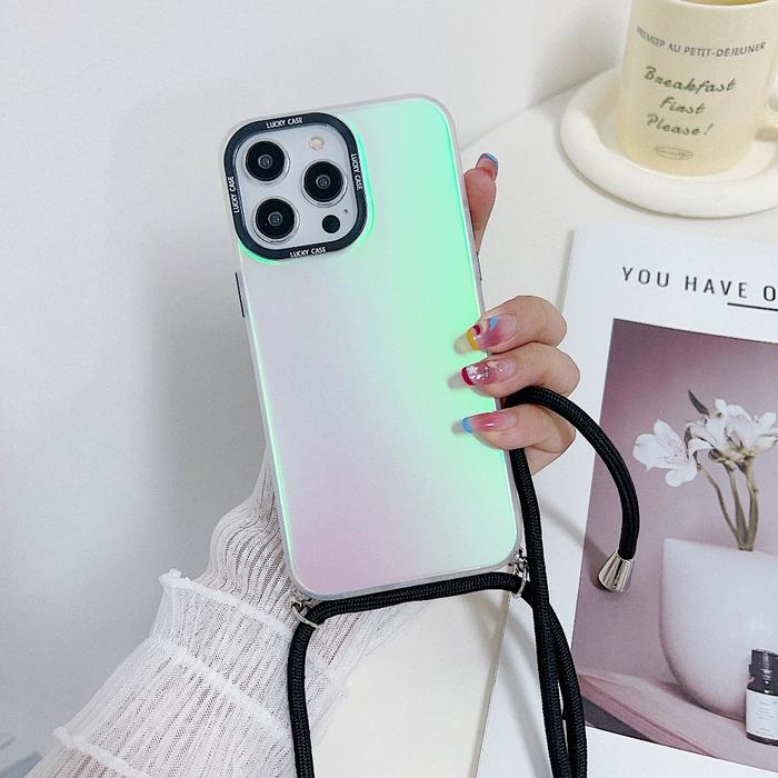 Jual Iphone 15 Pro Max Plus Sling Case Tali Softcase Hologram Gradasi ...