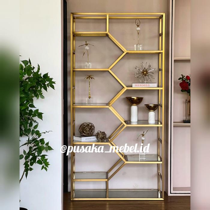 Jual rack besi susun hias ruangan, rak hias besi industrial susun gold ...