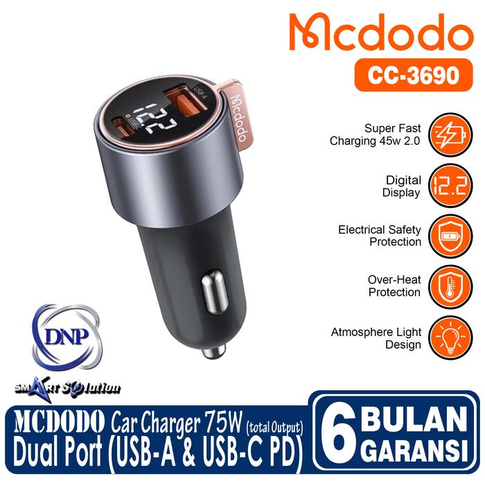 Promo MCDODO CC-3690 Adaptor Car Charger USB + PD Digital FAST Charging 75W - Kota Bandung - DNP ...