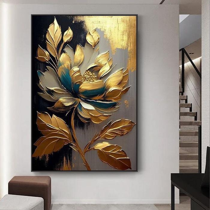 Jual Lukisan dinding bunga modern art gold 150 x 170 cm lukisan kanvas ...