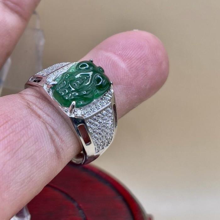 Jual Giok jadeite feicui tipeA cincin ikatan perak ukiran pixiu dim17 ...