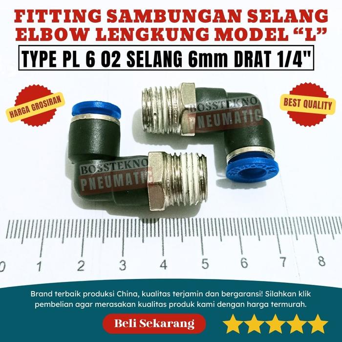 Jual FITTING PNEUMATIC SAMBUNGAN LENGKUNG ELBOW size PL6 SIZE 6mm Drat ...