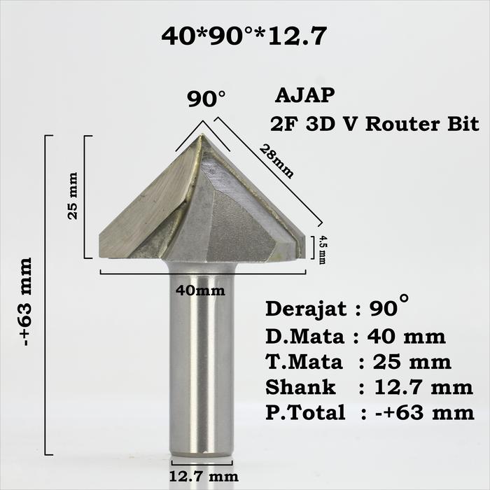 Jual Mata Profil CNC 3DV 1/4 6.35 mata router kayu 60° 90° 120° 135 ...