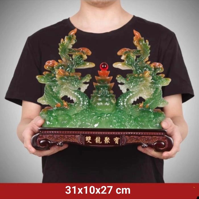 Jual Patung Naga Emas GIOK Hijau Imlek Naga Keramik Gift Set Hampers ...