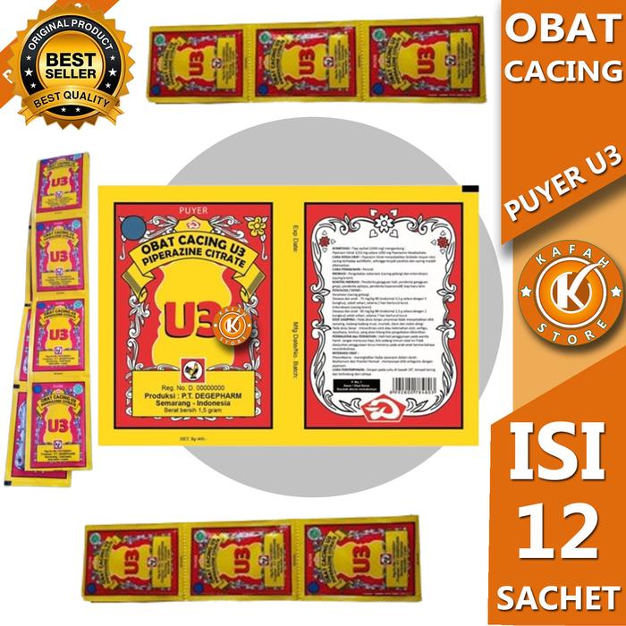 Jual OBAT CACING PUYER U3 1 LEMBAR ISI 12 SACHET kafah store - Jakarta ...