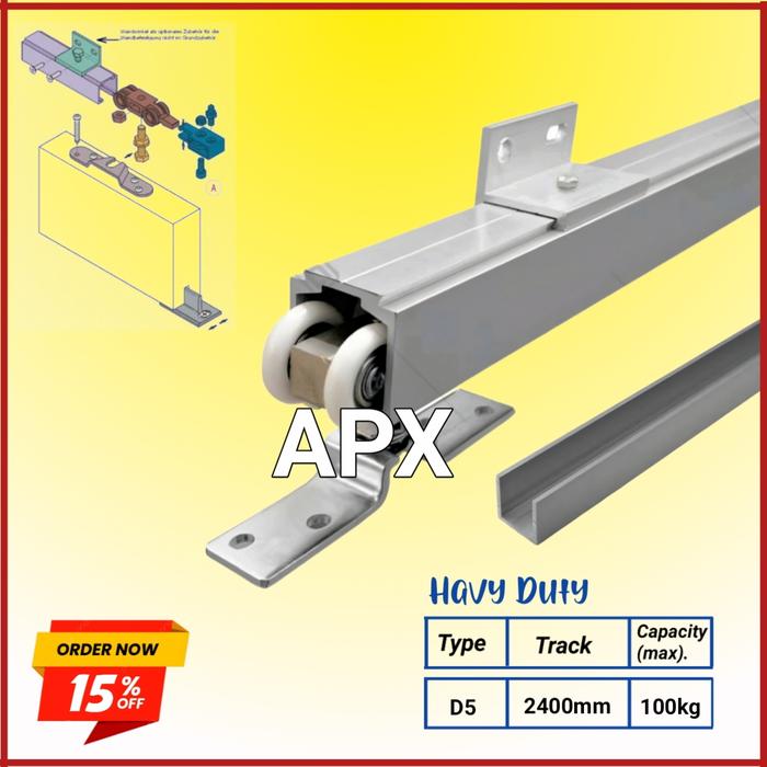 Jual Rell Sliding Track D5 240cm Aluminium Rel Pintu Geser 1set ...