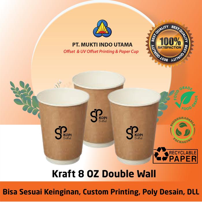 Jual Gelas kertas / Paper cup 8 OZ DOUBLE WALL bahan KRAFT CUSTOM PRINTING - Jakarta Barat ...
