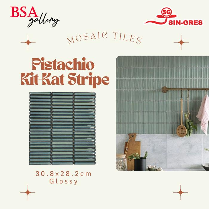 Jual MOSAIC TILE PISTACHIO KITKAT STRIPE / KERAMIK MOZAIK HIJAU DINDING ...