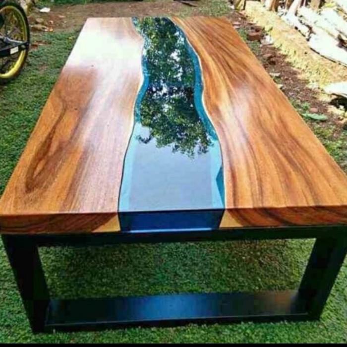 Jual meja trembesi kaca model meja kayu resin meja kaca - Kab. Jepara ...