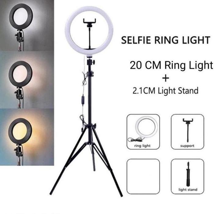 Jual PAKET LAMPU RING LIGHT LED 20CM + TRIPOD 2 METER VLOG LIVE ...