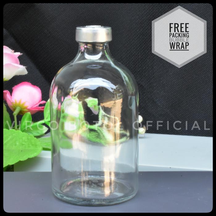 Jual Botol Kaca Vial Bening 100ml Tutup Karet Segel Aluminium - Kab ...
