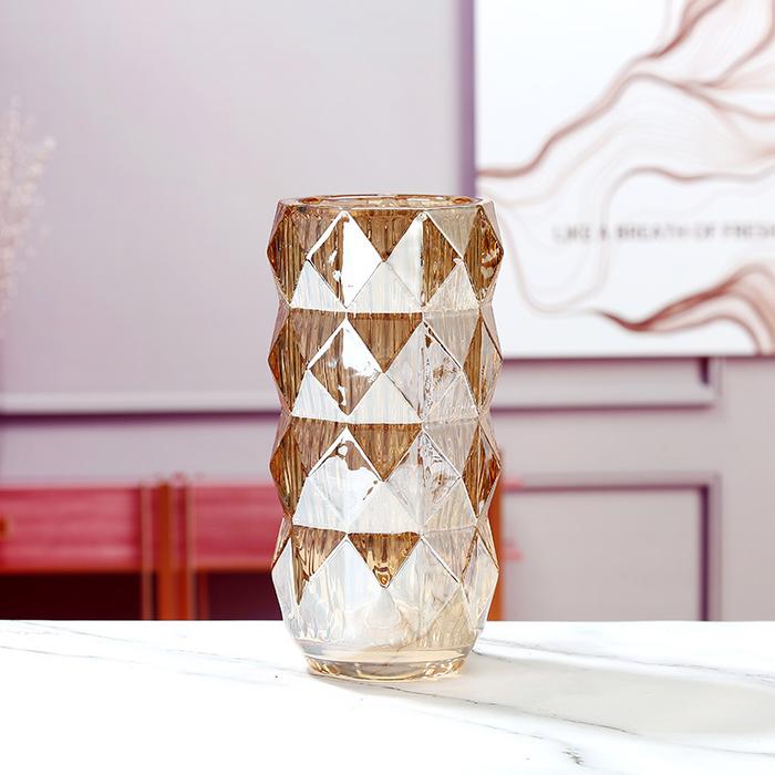 Jual Vase Bunga Kaca Hias Pajangan Meja / Diamond Holo Clear Glass Vase ...
