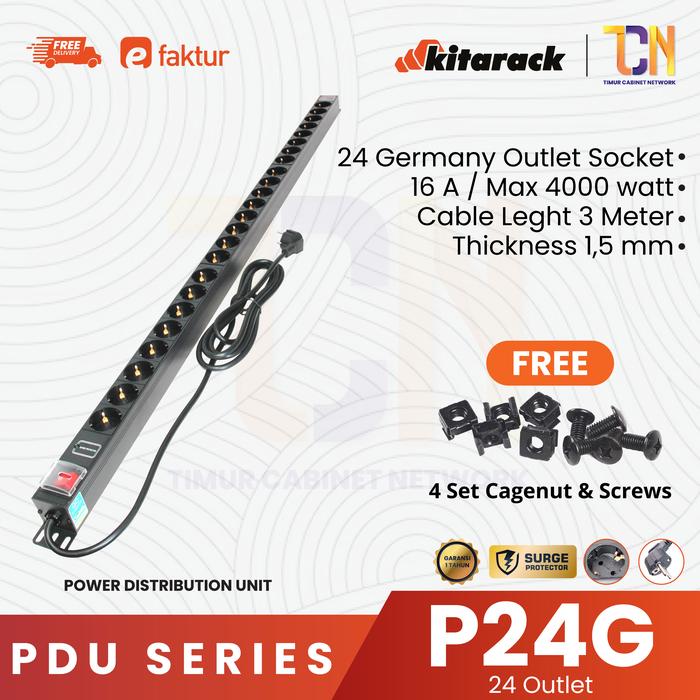 Jual P24G KITARACK PDU 24 Lubang Stop Kontak Power Distribution Unit 1U ...