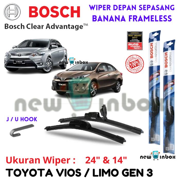 Jual Wiper Depan Mobil TOYOTA VIOS LIMO GEN3 GEN 3 Sepasang Frameless BOSCH CLEAR ADVANTAGE 24 ...